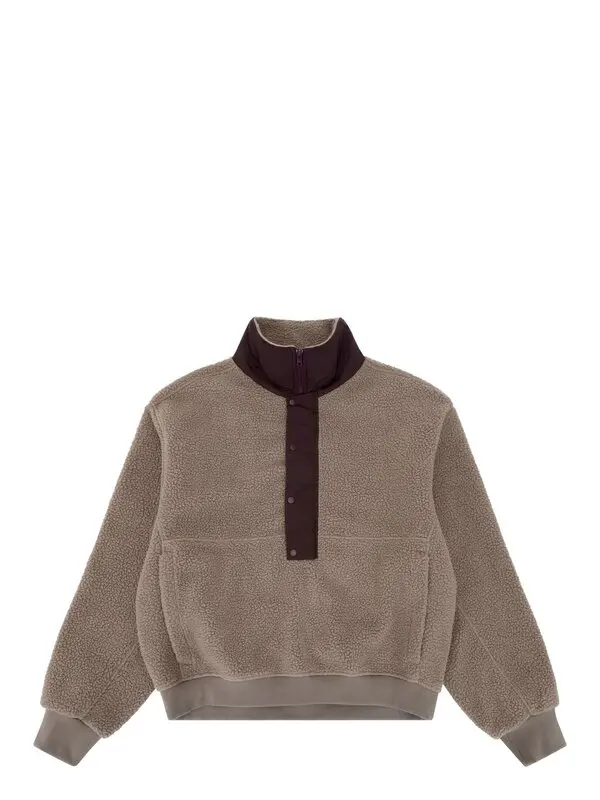ENTIRE STUDIOS Partial-front Snap Button & Zipper Kangaroo Pocket Sweater With Ribbed Trim - Marrone