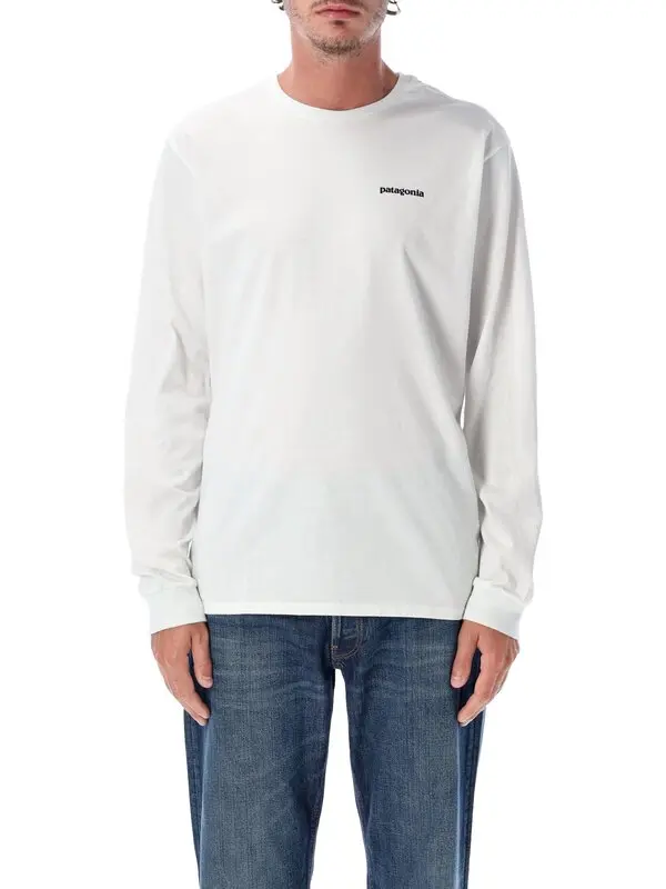 Patagonia Long-sleeve T-shirt With Large P-6 Logo Print, Recycled Fabric Crewneck - Bianco