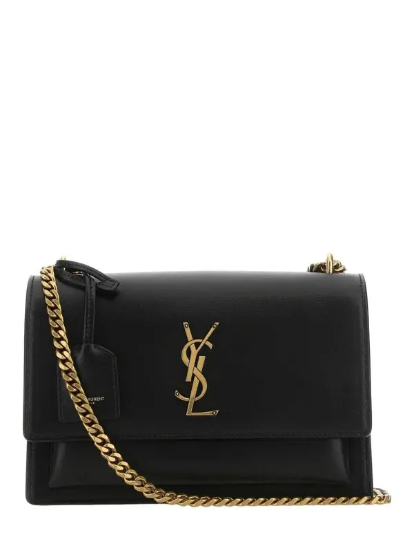 Saint Laurent Sunset Medium Shoulder Handbag In Calf Leather With Golden Brass Hardware - Black