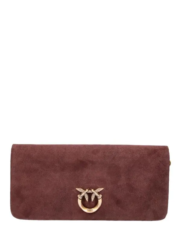 Pinko Suede Clutch Bag With Butterfly-detail Ring Closure - Brown
