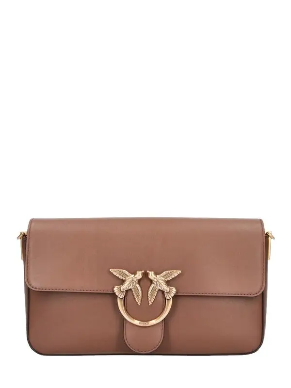 Pinko Leather Shoulder Bag With Bird Emblem Clasp - Brown