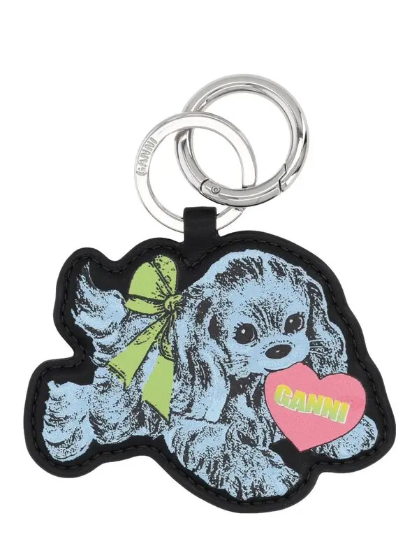 GANNI Recycled Leather Key Holder Mini Design - Azure