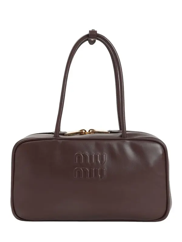 Miu Miu Mini Leather Handbag With Lattice Detail - Brown