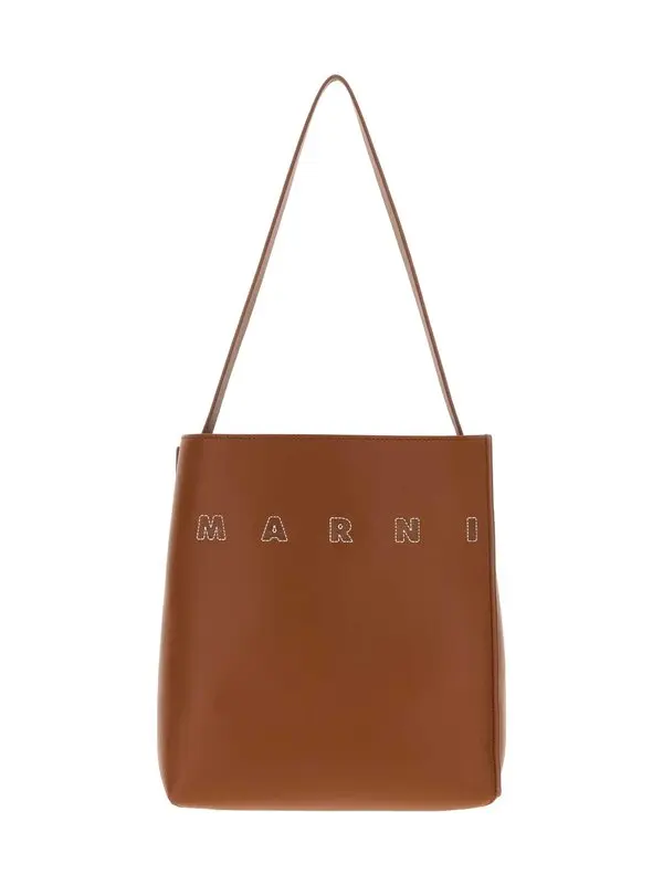 Marni Leather Shopping Handbag - Camel