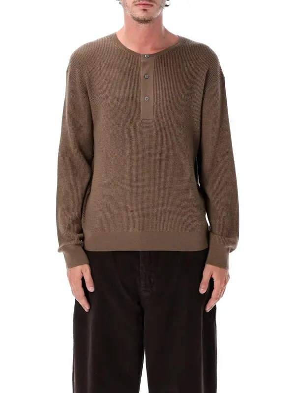 Studio Nicholson Waffle-knit Henley Sweater - Bark