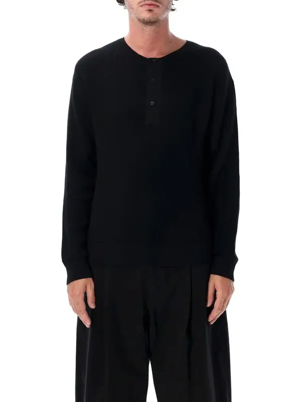Studio Nicholson Long Sleeve Button Placket Sweater - Nero