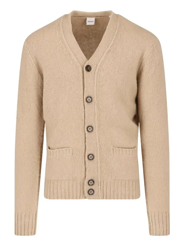 Aspesi V-neck Button-front Cardigan Sweater - Beige