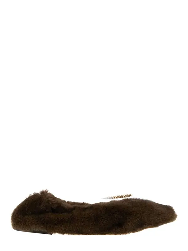 Stella McCartney Eco Fur Ballerina Flats With Chain Detailing - Brown