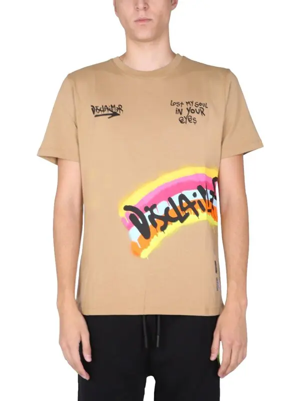 DISCLAIMER Screen Print Crew Neck T-shirt - Brown