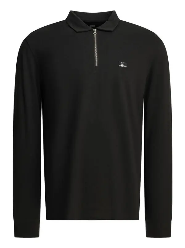 C.P. COMPANY C. P. Company Stretch Piquet Long Sleeve Zip Polo - Black