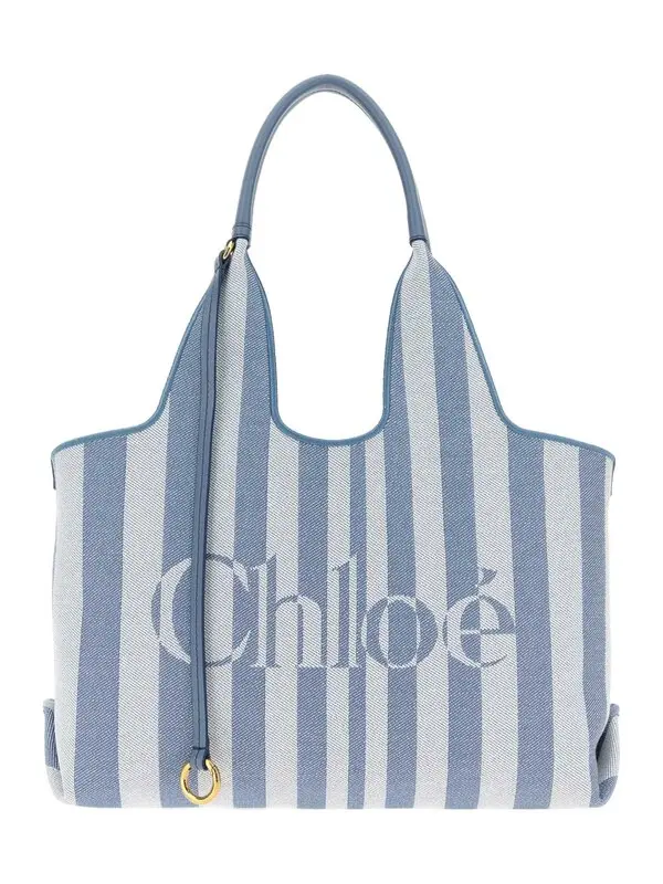 Chloé Striped Embroidered Canvas Shopping Handbag - Stripped