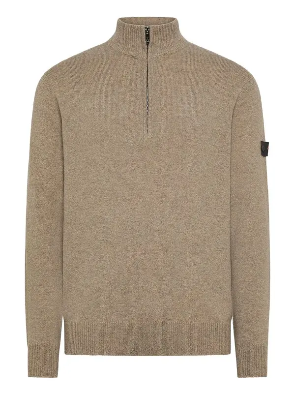 Peuterey Wool & Yak Wool Quarter Zip Sweater - Beige