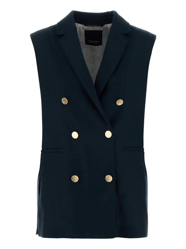 S MAXMARA Sculpted Linen Bird Vest - Blue