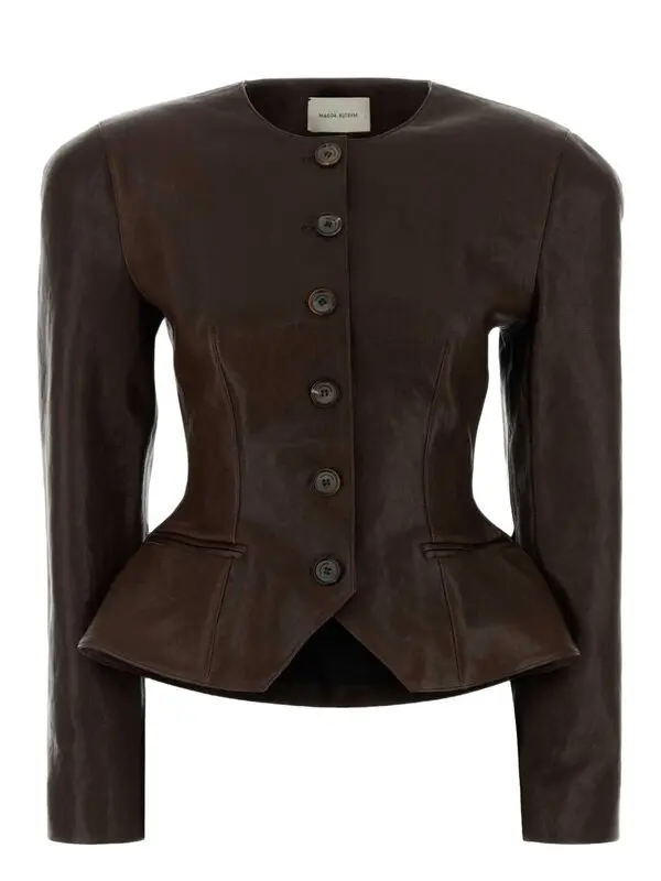 Magda Butrym Long Sleeve Leather Jacket - Brown