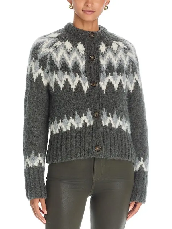 Veronica Beard Christina Fair Isle Cardigan - Green Shadow Multi