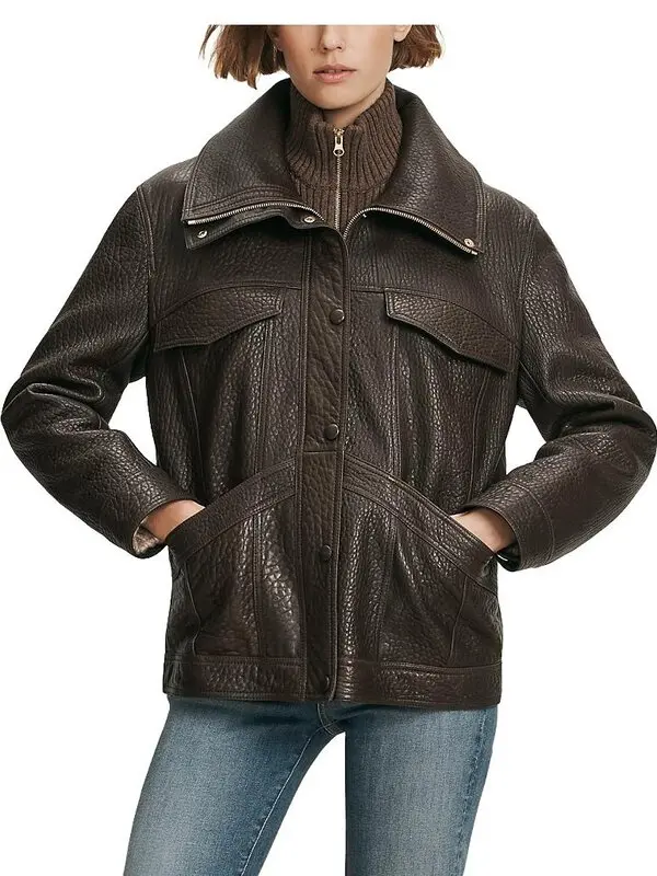 Veronica Beard Silversmith Leather Dickey Jacket - Espresso