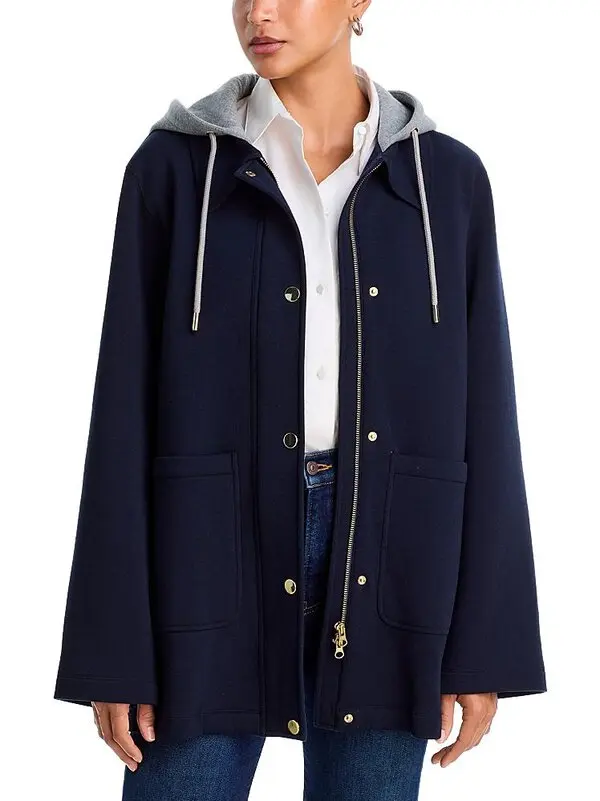Veronica Beard Finn Hooded Cotton Blend Jacket - Navy