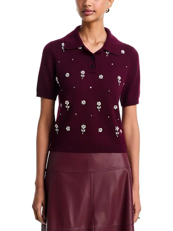 Tanya Taylor Camilla Wool Bead Embellished Top - Blackberry
