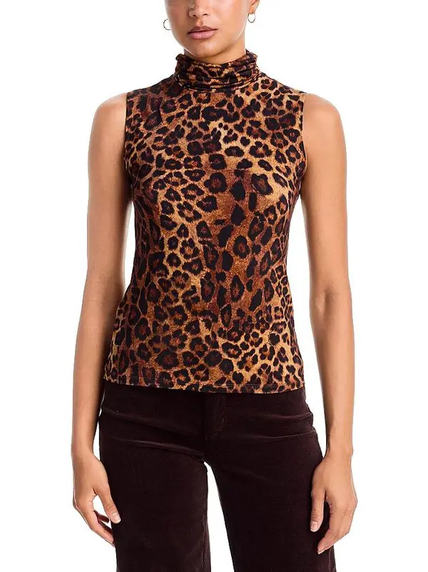 L'Agence Ceci Leopard Print Sleeveless Top - Tan Javan Leopard