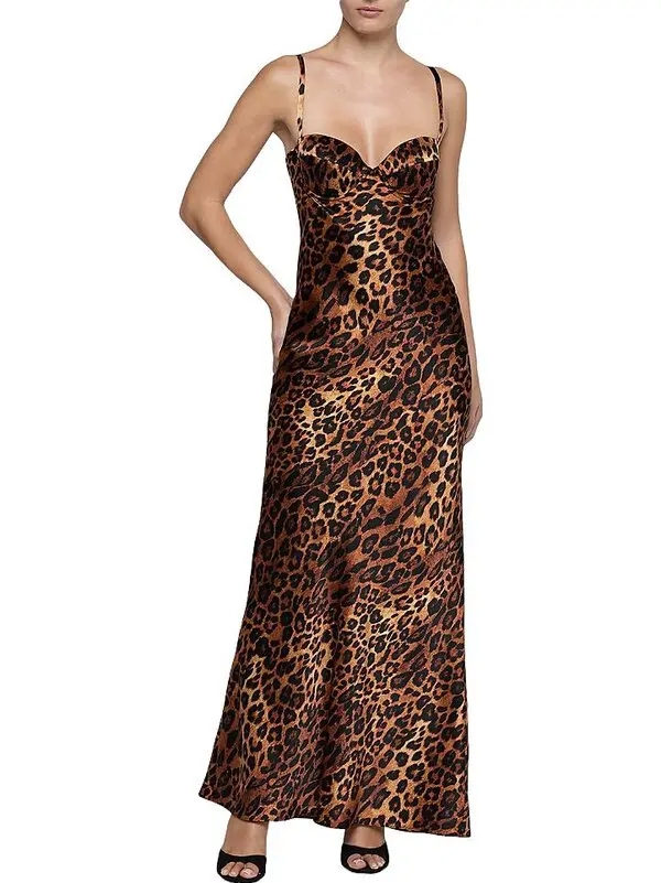 L'Agence Sayla Bias Cut Leopard Print Silk Maxi Dress - Tan Multi