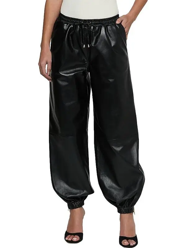 L'Agence Mariko Tk Leather Drawstring Joggers - Black