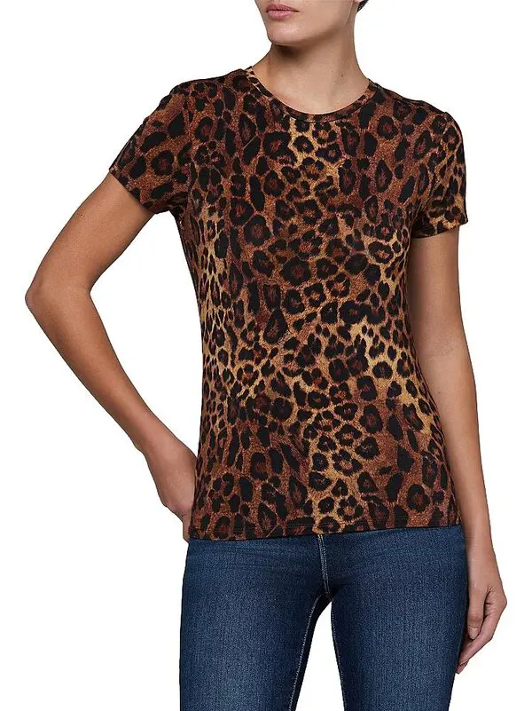 L'Agence Crewneck Short Sleeve Javan Leopard Tee - Tan Javan Leopard