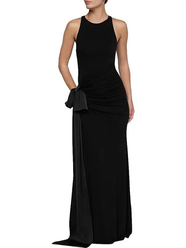 L'Agence Frost Shirred Racerback Bow Detail Gown - Black