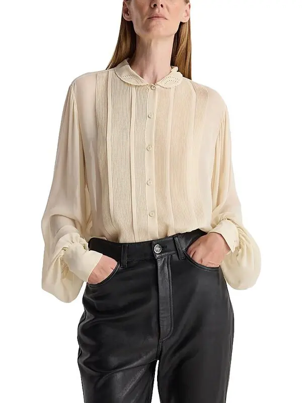 RÓHE Romantic Silk Long Sleeve Top - Cream
