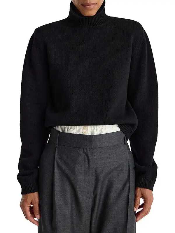 RÓHE Statement Shoulder Wool Cashmere Turtleneck Sweater - Black