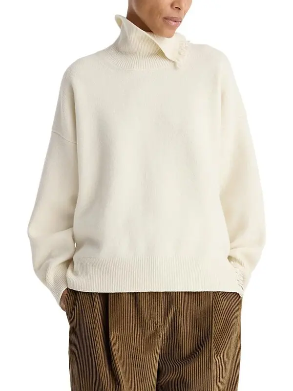 RÓHE Raw Detail Wool Blend Turtleneck Sweater - Off White