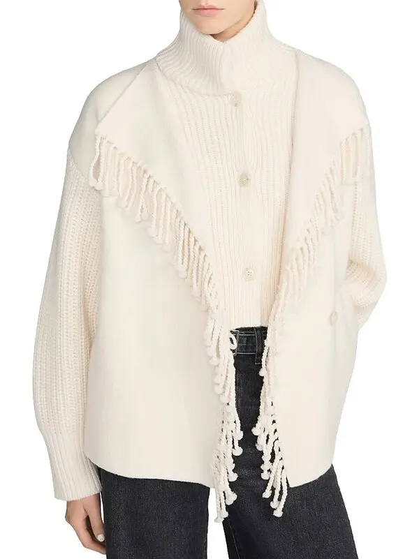 FRAME The Cropped Wool Fringed Coat - Ecru