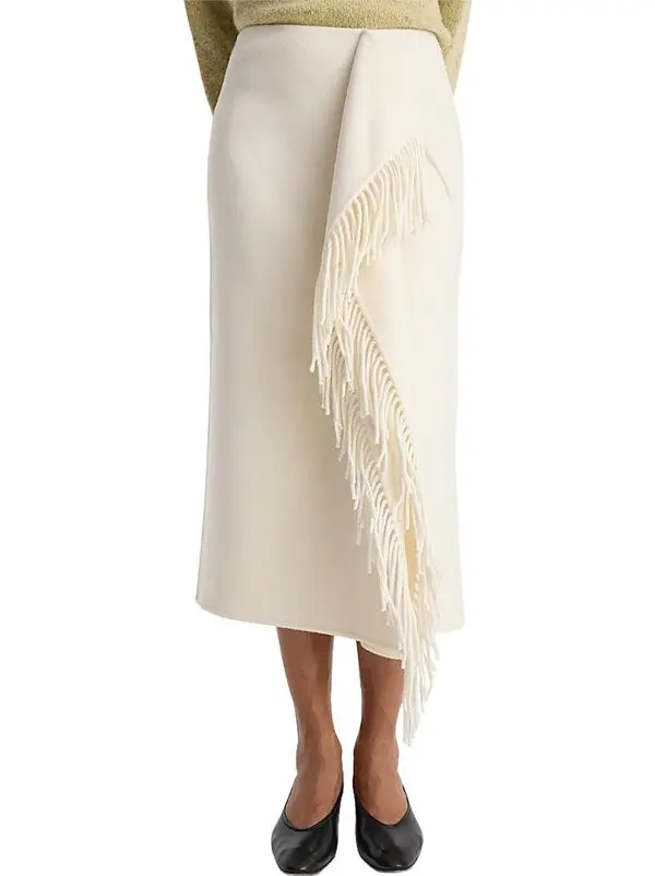 RÓHE Double Faced Wool Cashmere Fringe Skirt - Off White
