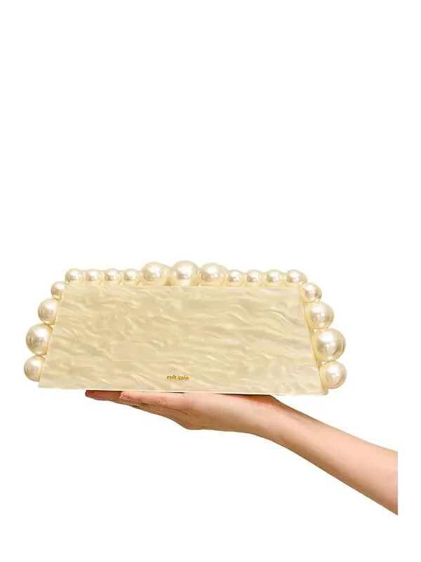 Cult Gaia Eos Lungo Beaded Trim Clutch - Ivory