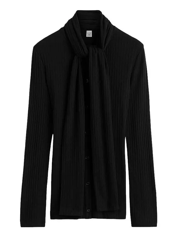 TOTEME Ribbed Tie Neck Cardigan - Black