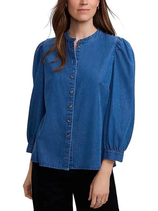 Foxcroft Helsa Cotton Puff Sleeve Denim Shirt - Medium Wash