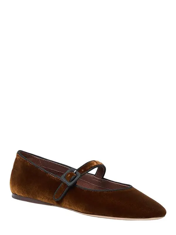 LOEFFLER RANDALL Italian Velvet Mary Jane Flats - Dark Brown