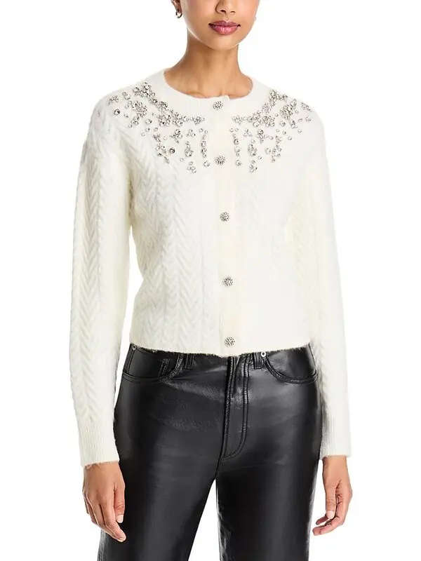 Generation Love Glenda Crystal Embellished Cable Knit Cardigan - Cream/clear