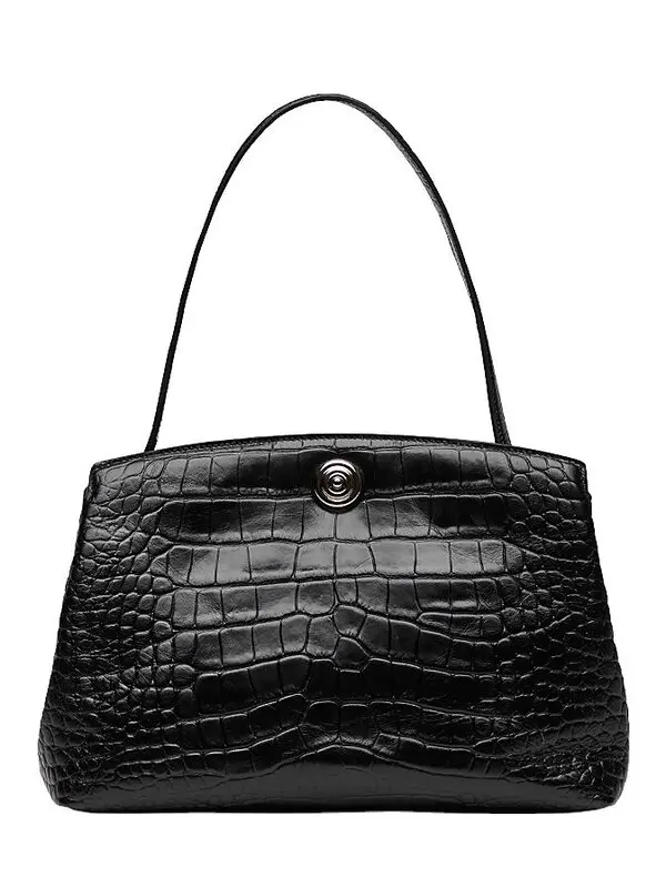 LIFFNER Croc Embossed Leather Pushlock Pouch - Black