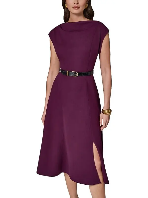 Donna Karan New York Cap Sleeve Boat Neck A-line Dress - Berry
