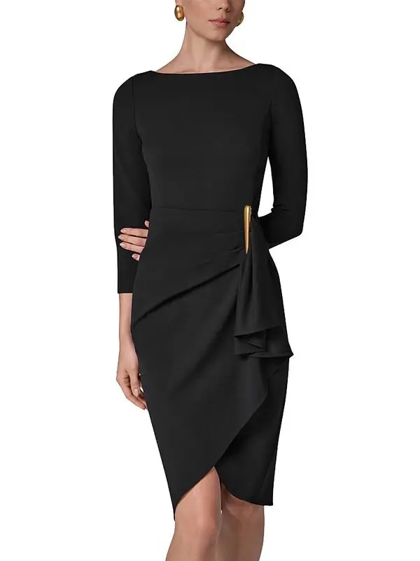 Donna Karan New York Cascade Ruffle Boat Neck Sheath Dress - Black