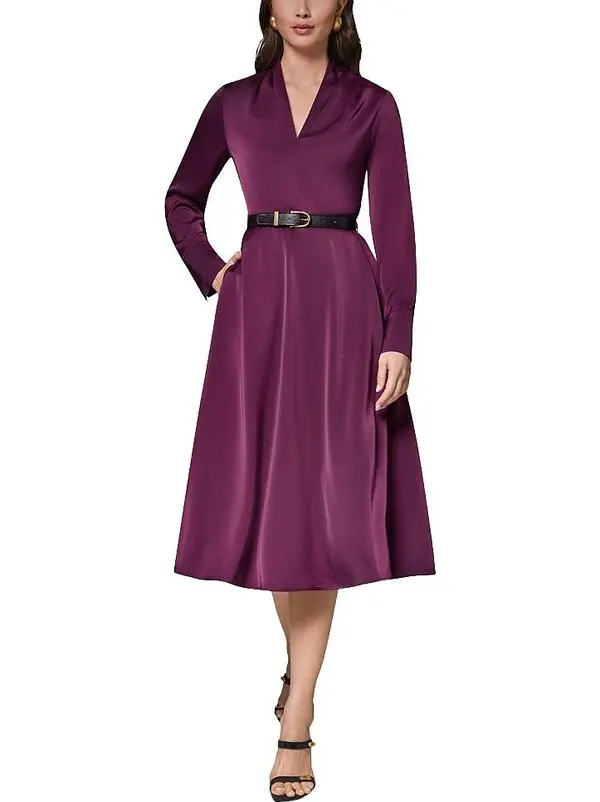 Donna Karan New York Satin Midi Dress With Belt - Berry