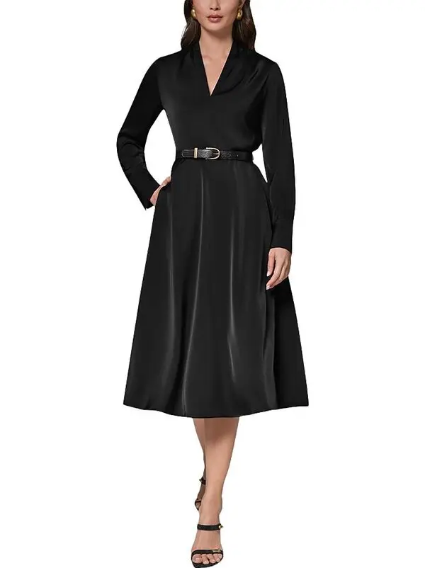 Donna Karan New York Satin Midi Dress With Belt - Black