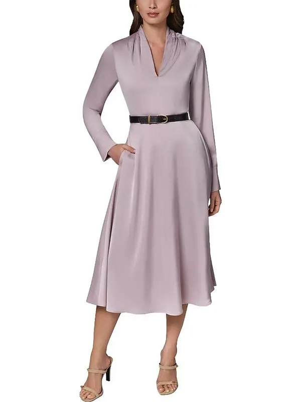 Donna Karan New York Satin Midi Dress With Belt - Shadow Pink