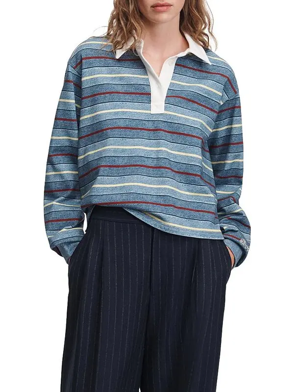 Rag & Bone Rb Miramar Cropped Cotton Rugby Shirt - Indigo Multi