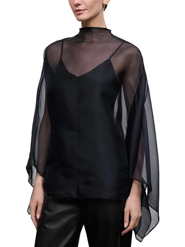 Staud Fia Sheer Silk Top - Black