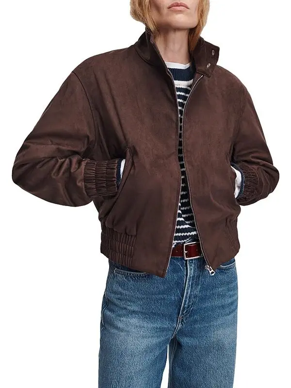 Rag & Bone Eliza Faux Suede Bomber Jacket - Darkbrown