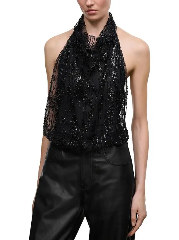 Staud Monay Embellished Halter Bodysuit - Black
