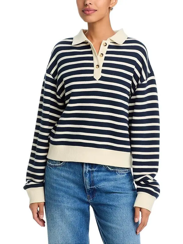 Rag & Bone Vintage Terry Striped Polo Sweatshirt - Navy/ivory Multi