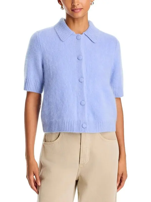 Rag & Bone Jada Brushed Cashmere Short Sleeve Cardigan - Light Blue