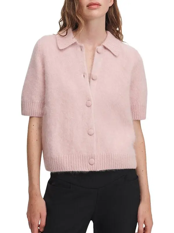 Rag & Bone Jada Brushed Cashmere Short Sleeve Cardigan - Pink